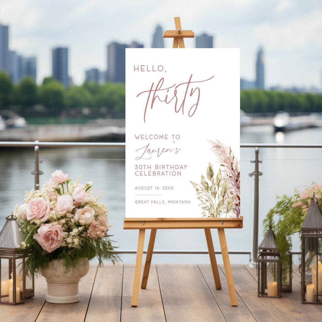 Thirty Birthday Sign Pink, Hello Thirty Birthday Sign, 30th Birthday ...