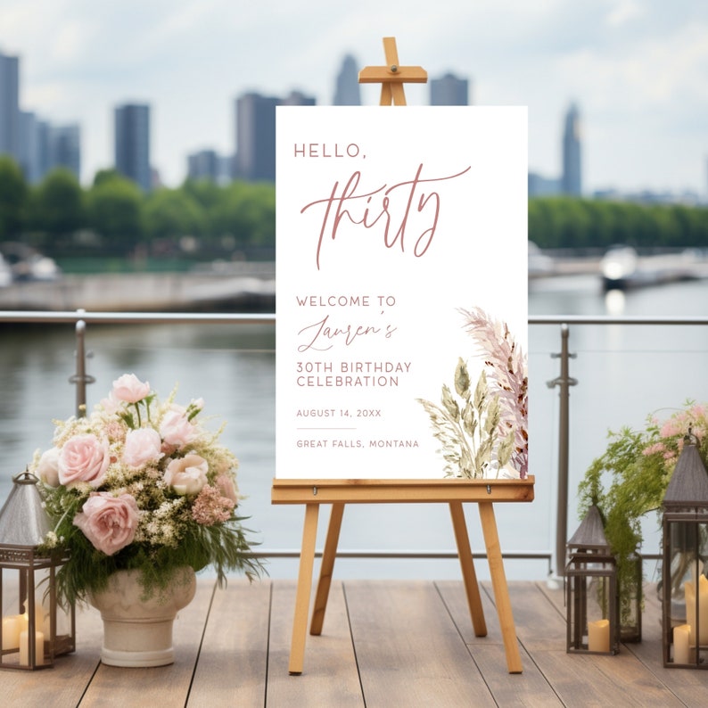 Thirty Birthday Sign Pink, Hello Thirty Birthday Sign, 30th Birthday ...