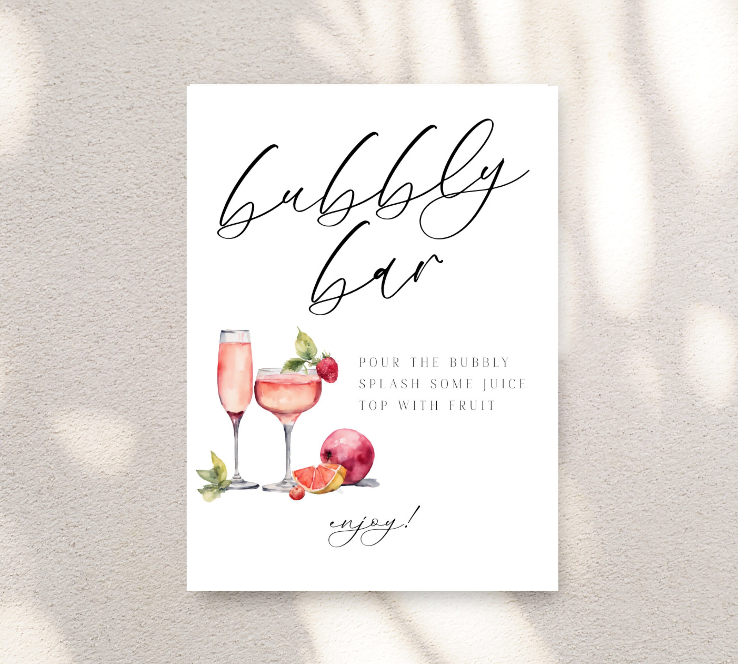 Bubbly Bar Sign, Mimosa Bar Sign Template, Bridal Shower Drink Sign ...