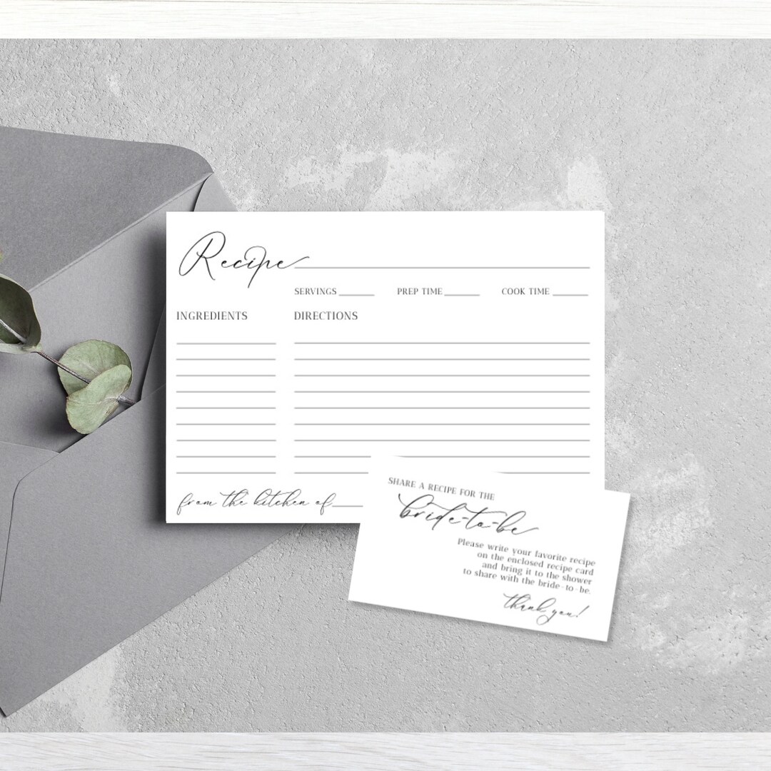 Recipe Card Template, Recipe for the Bride to Be Cards Printable ...