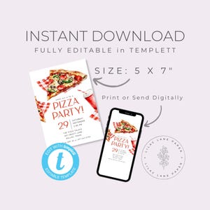 Pizza Party Invitation Template, Digital Pizza Party Invite, Editable ...