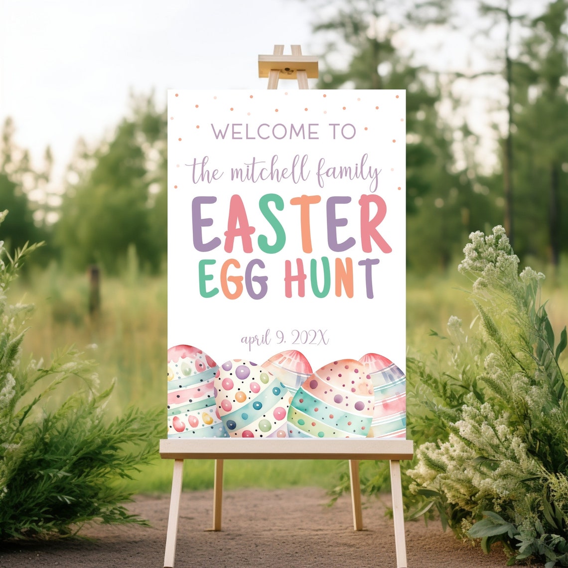 Easter Egg Hunt Welcome Sign, Easter Party Welcome Sign Template, Egg ...