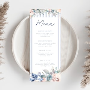 Tea Party Menu Template, Printable Menu Card, Bridal Shower Menu ...