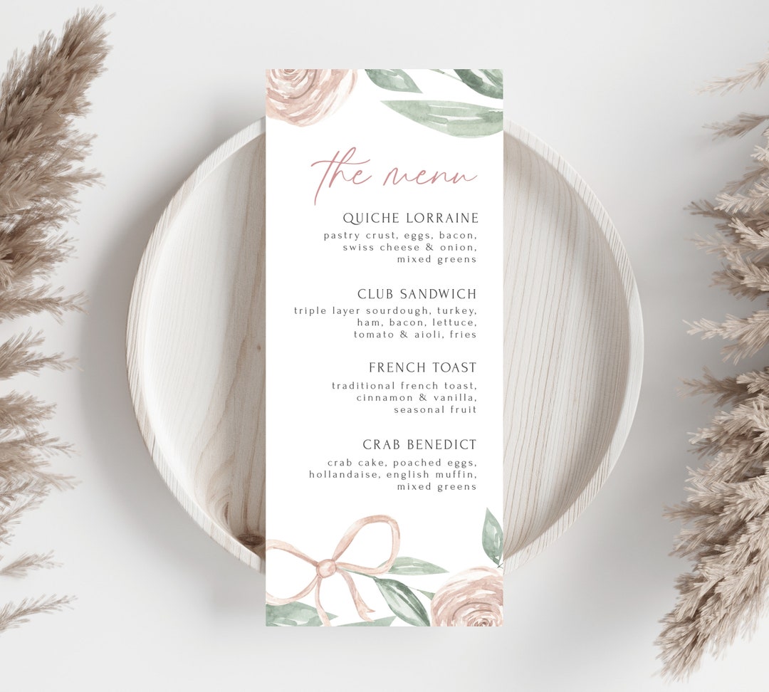Pink Menu Card Template, Tying the Knot Bridal Shower Menu, Girl Baby ...