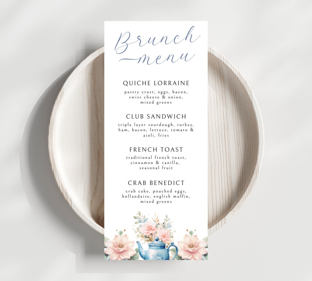 Tea Party Menu Template, Printable Bridal Shower Menu, Instant Download ...