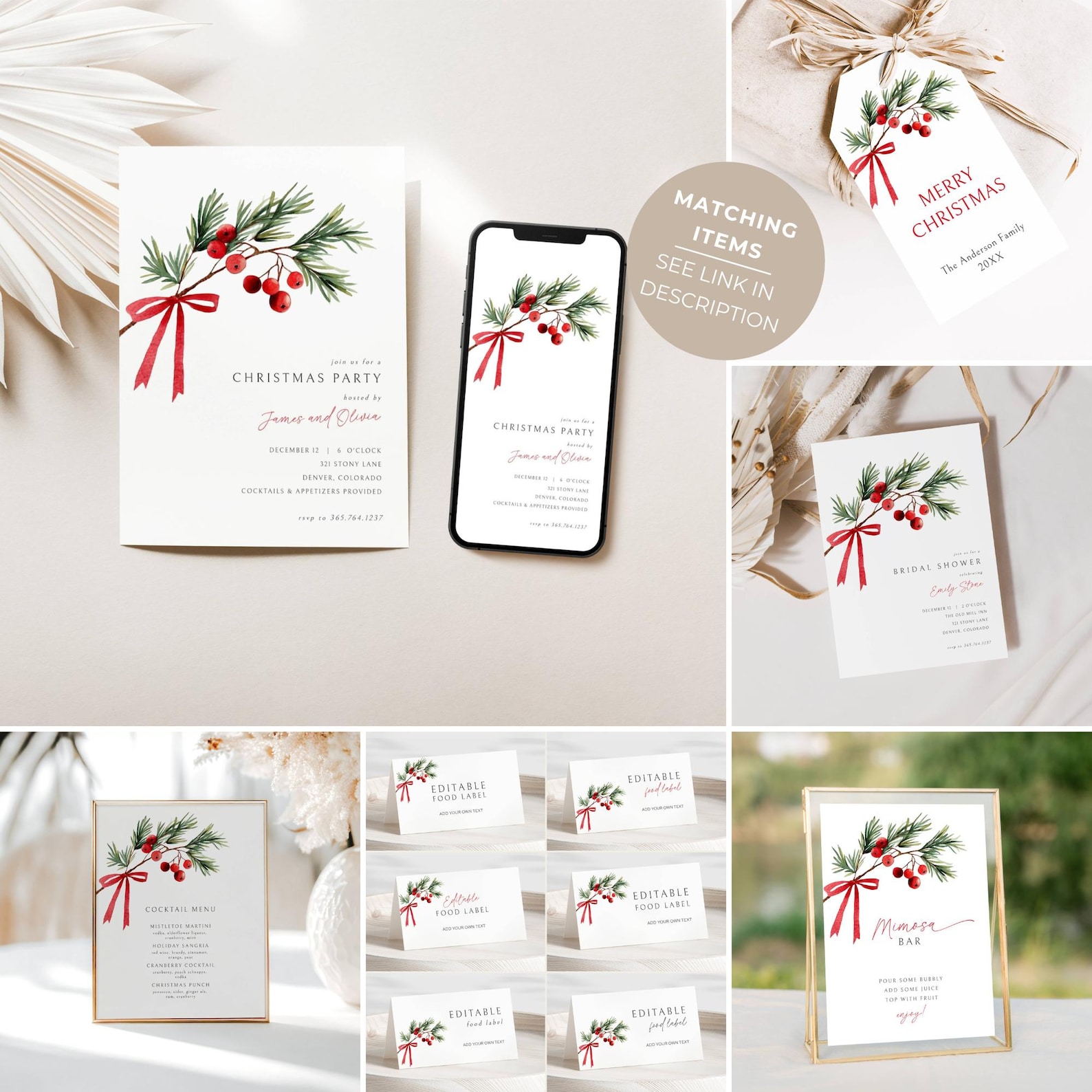 Editable Christmas Buffet Labels, Evergreen Buffet Cards, Holiday Party ...