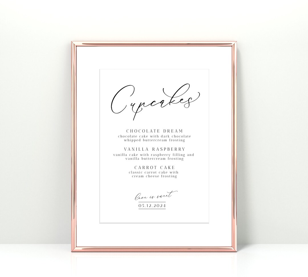 Cupcake Menu Sign, Editable Wedding Cupcake Sign Template, Minimalist ...