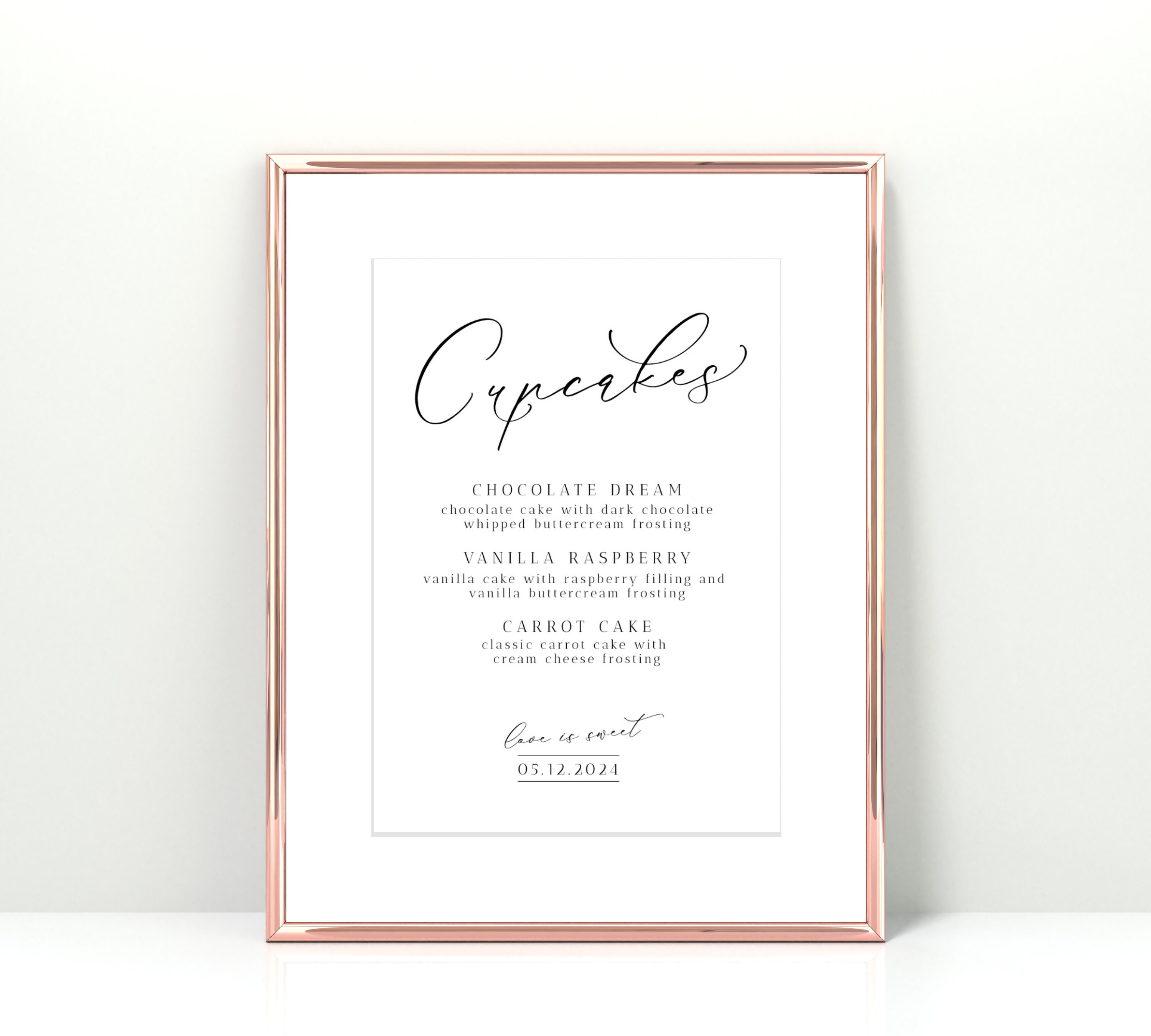 Cupcake Menu Sign, Editable Wedding Cupcake Sign Template, Minimalist ...