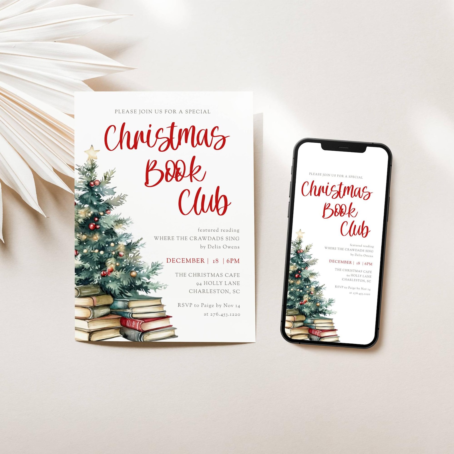 Christmas Book Club Invite Template, Book Club Christmas Digital ...