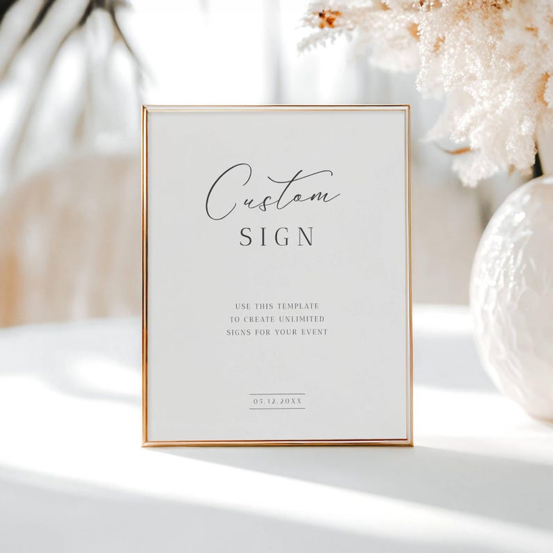 Minimal Custom Table Sign Printable Template, Modern Black and White ...