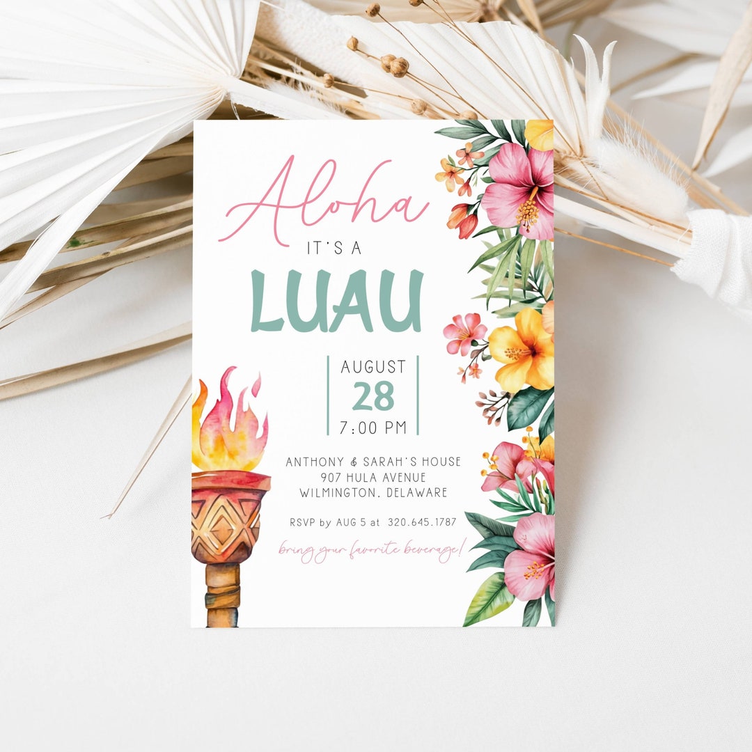 Aloha Party Invitation, Luau Invitation Hawaiian Party Template ...