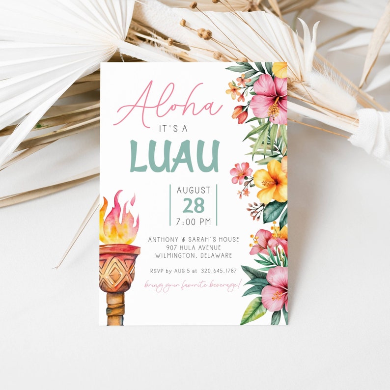 Aloha Party Invitation, Luau Invitation Hawaiian Party Template ...