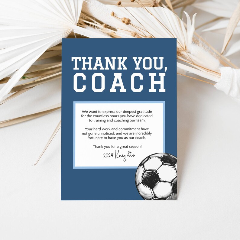 Soccer Coach Thank You Card Template, Thank You Coach Card Editable ...