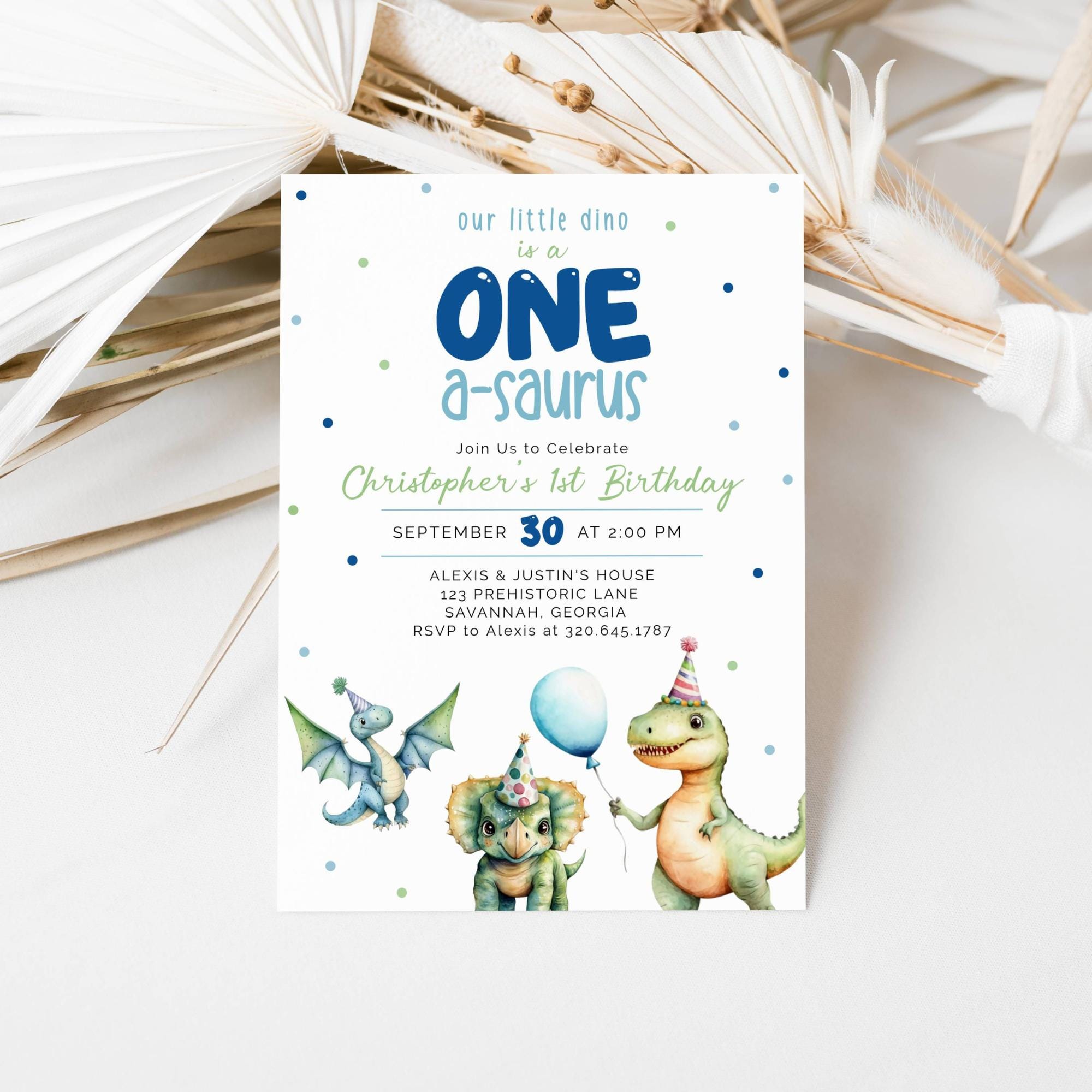 Dinosaur 1st Birthday Invite Template, Oneasaurus Birthday Party ...