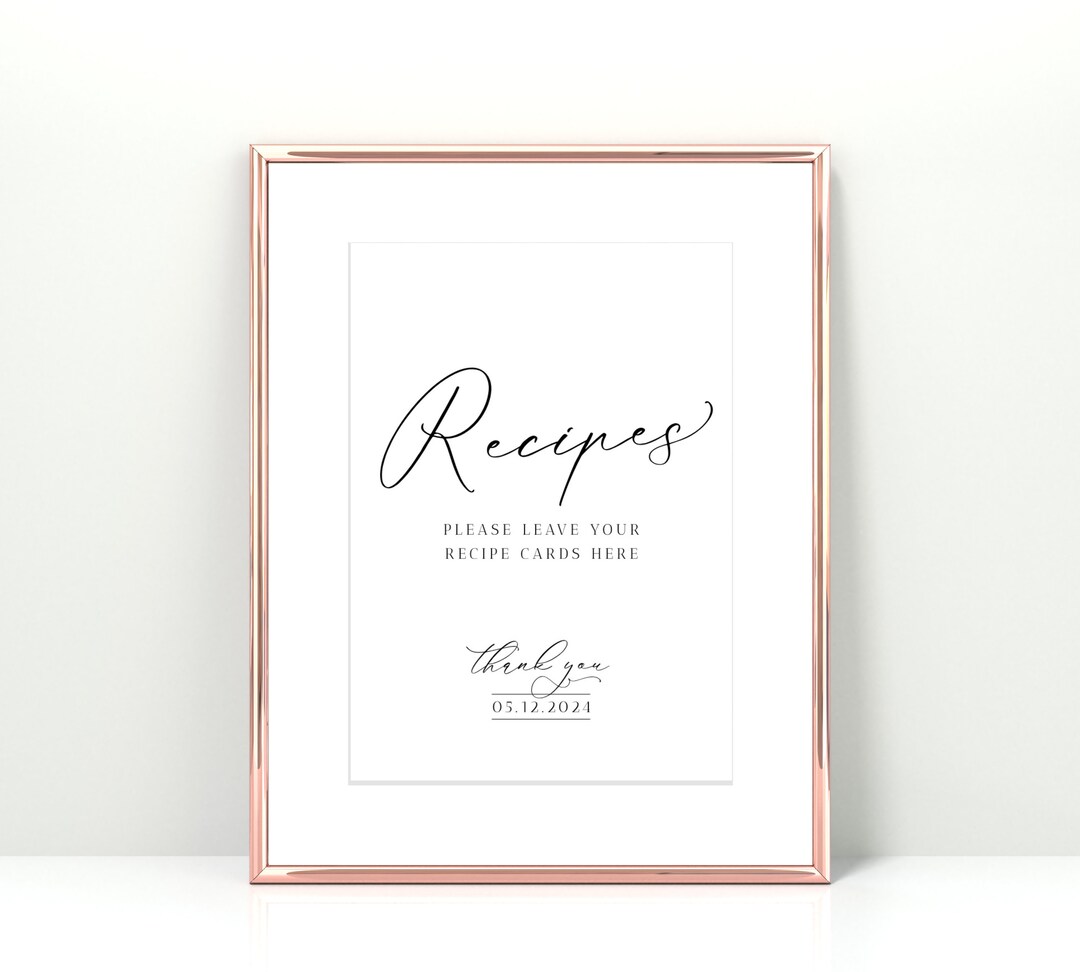 Recipe Card Sign, Instant Download, Minimalist Bridal Shower, Leave ...