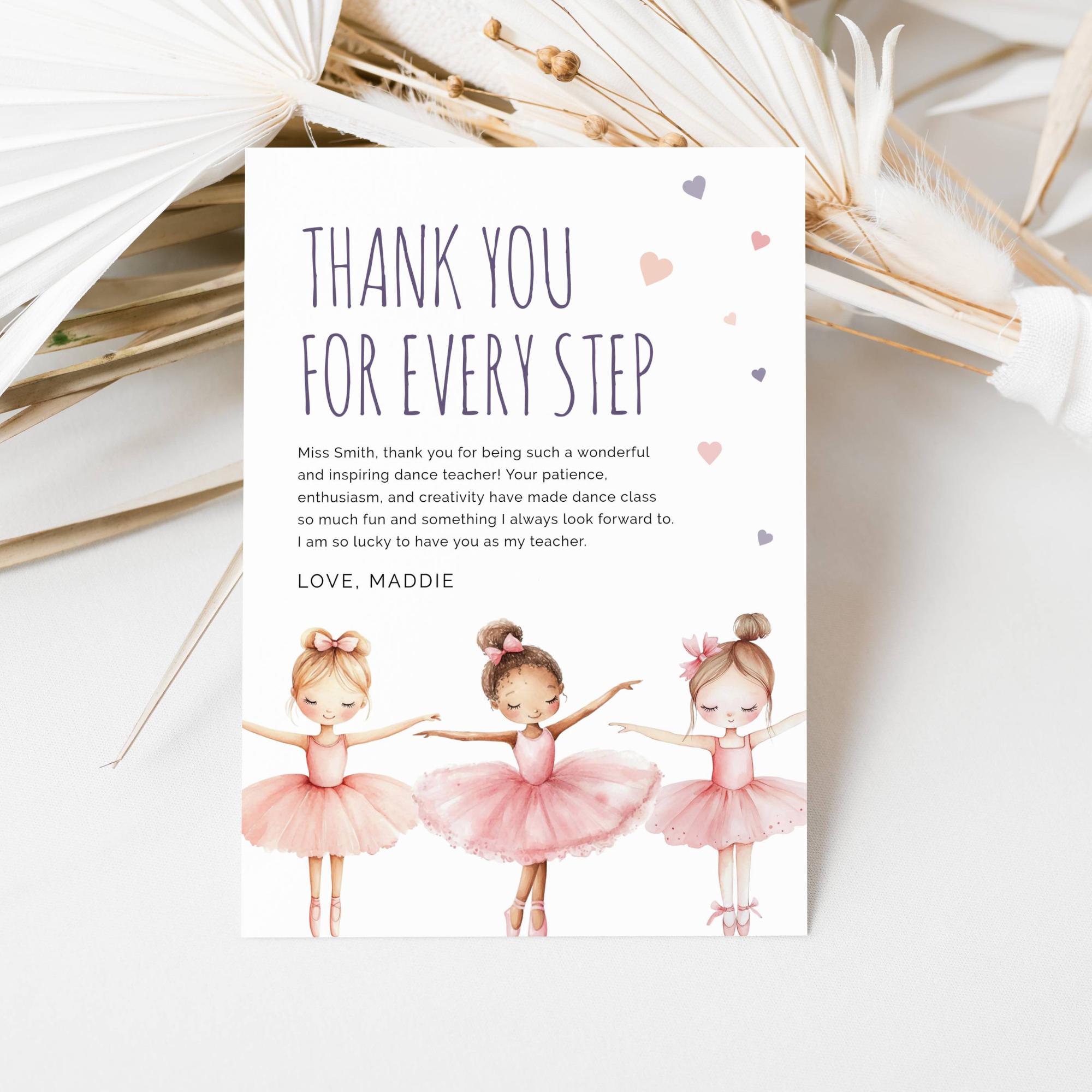 Dance Instructor Appreciation Card, Editable Dance Teacher Card, Thank ...
