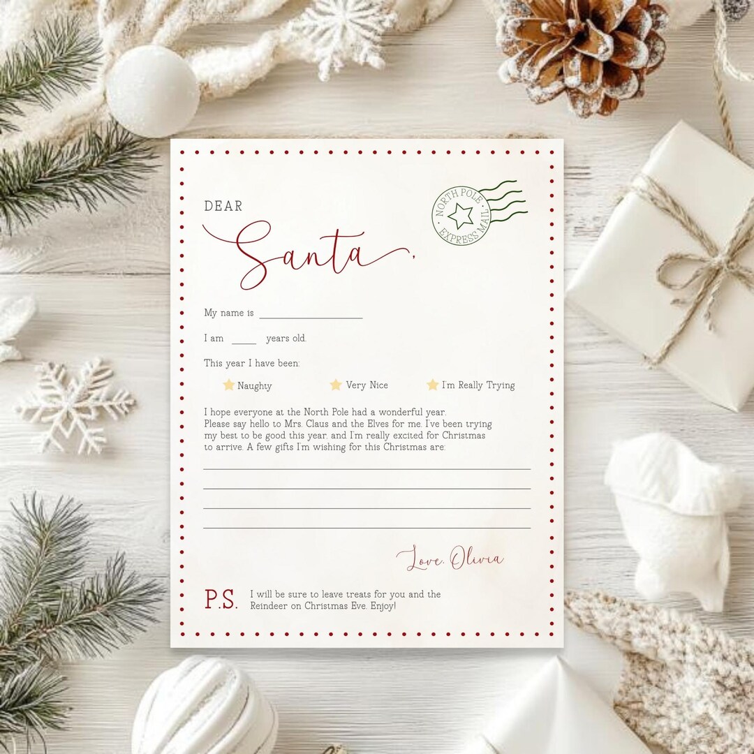 Dear Santa Letter Template: Kids Christmas Wish List Printable ...