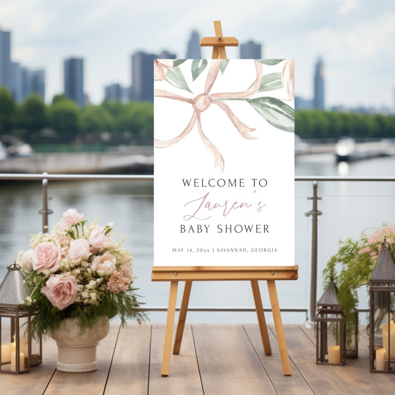 Sweet Baby Girl Welcome Sign, Welcome Sign Girl Baby Shower, Pink Bow ...