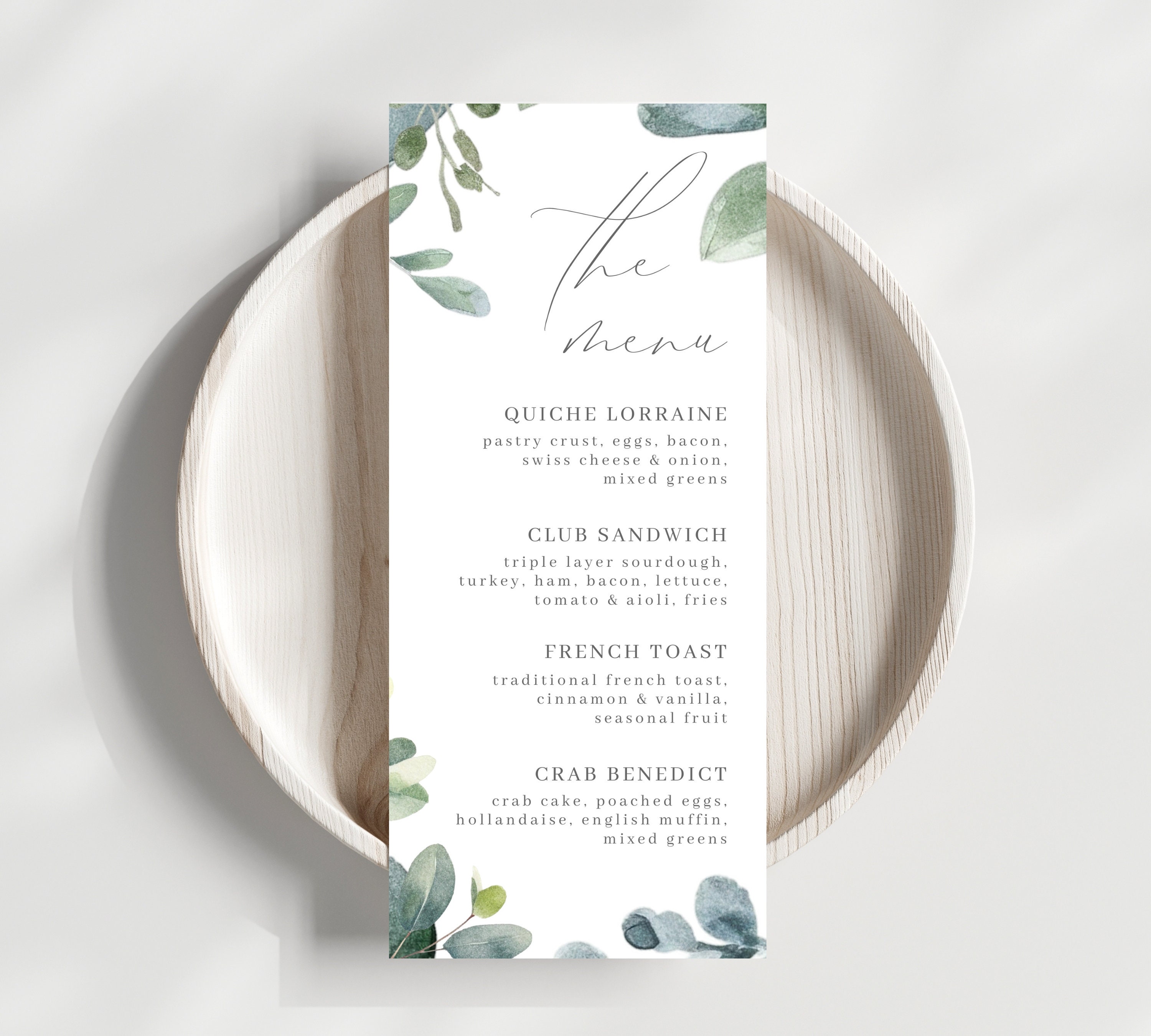Greenery Menu Template, Eucalyptus Bridal Shower Menu, Boho Menu Cards ...