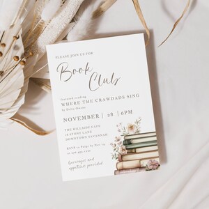 Book Club Invite Template, Cottagecore Invite Digital Book Club, Womens ...