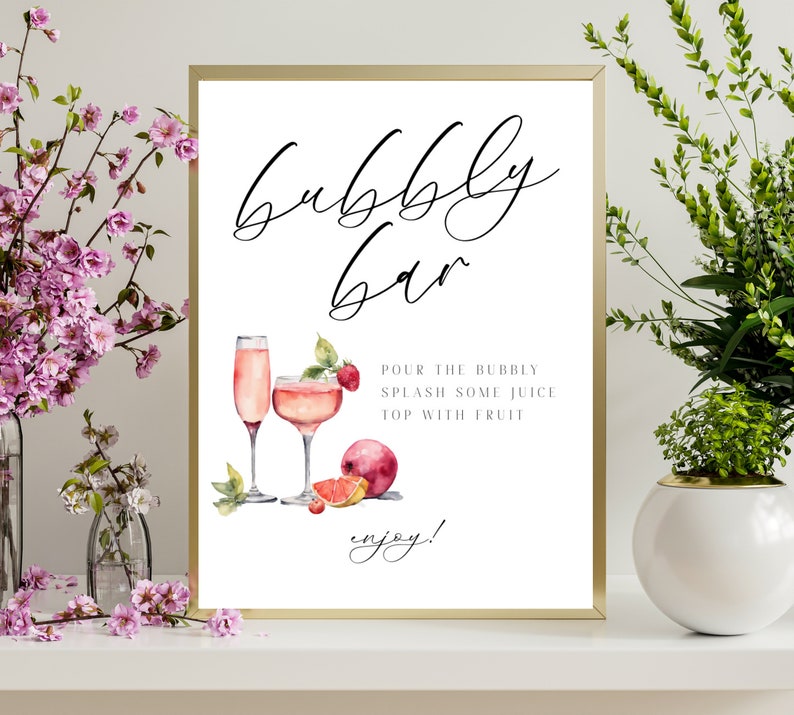 Bubbly Bar Sign, Mimosa Bar Sign Template, Bridal Shower Drink Sign ...