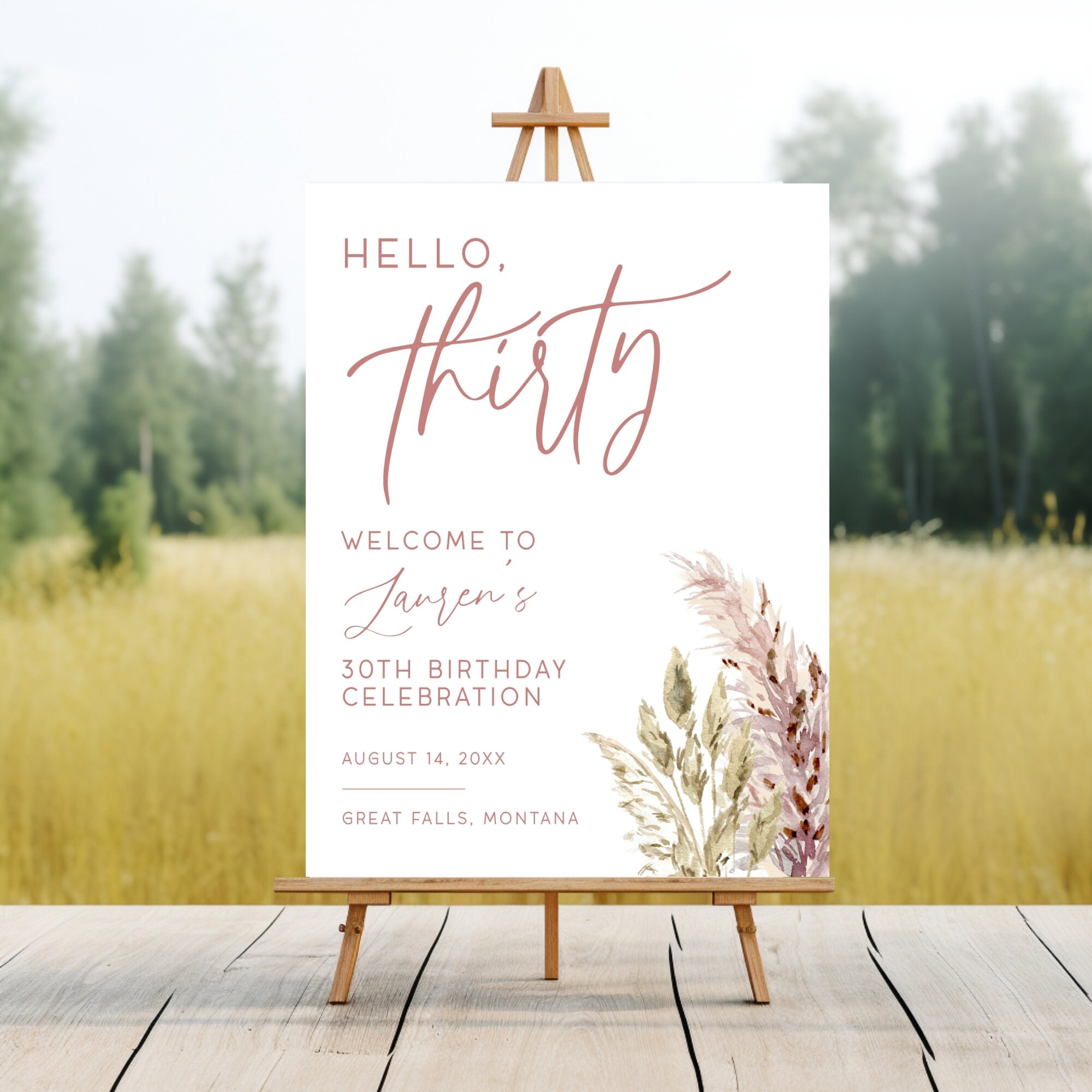 Thirty Birthday Sign Pink, Hello Thirty Birthday Sign, 30th Birthday ...