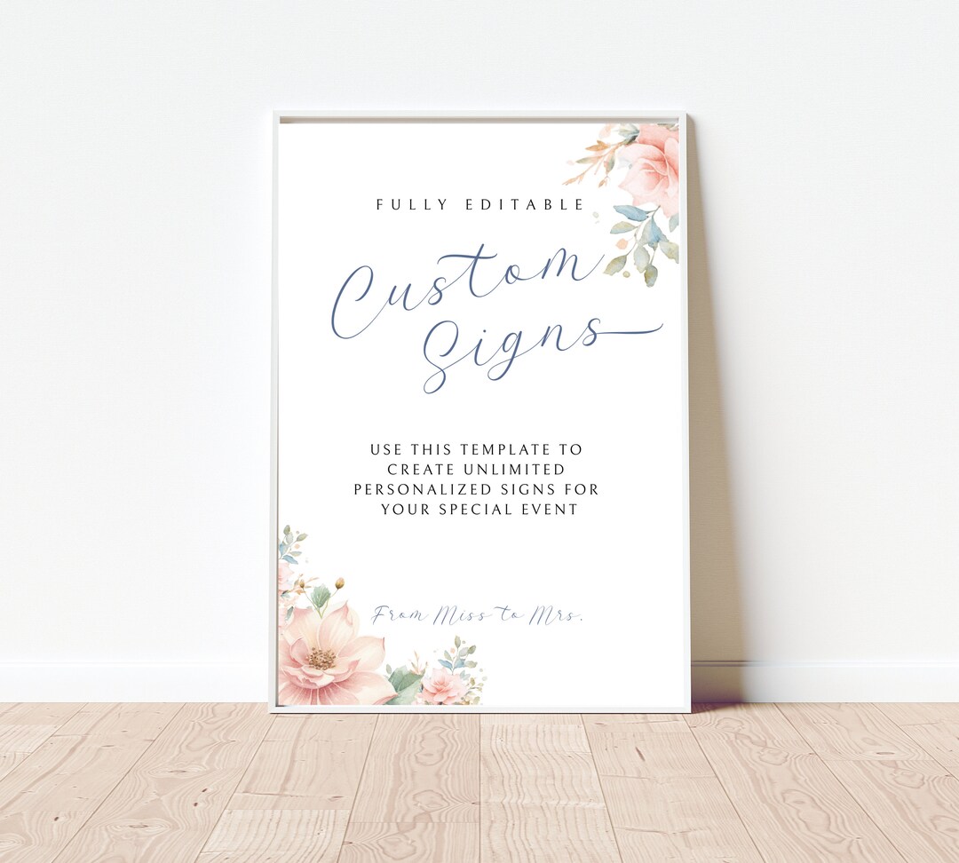 Custom Sign Template, Bridal Shower Sign, Instant Download, Shower ...