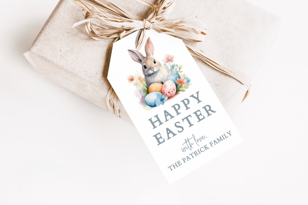 Easter Bunny Gift Tag Printable Editable, Happy Easter Tag Instant ...