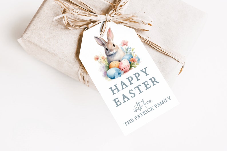 Easter Bunny Gift Tag Printable Editable, Happy Easter Tag Instant ...