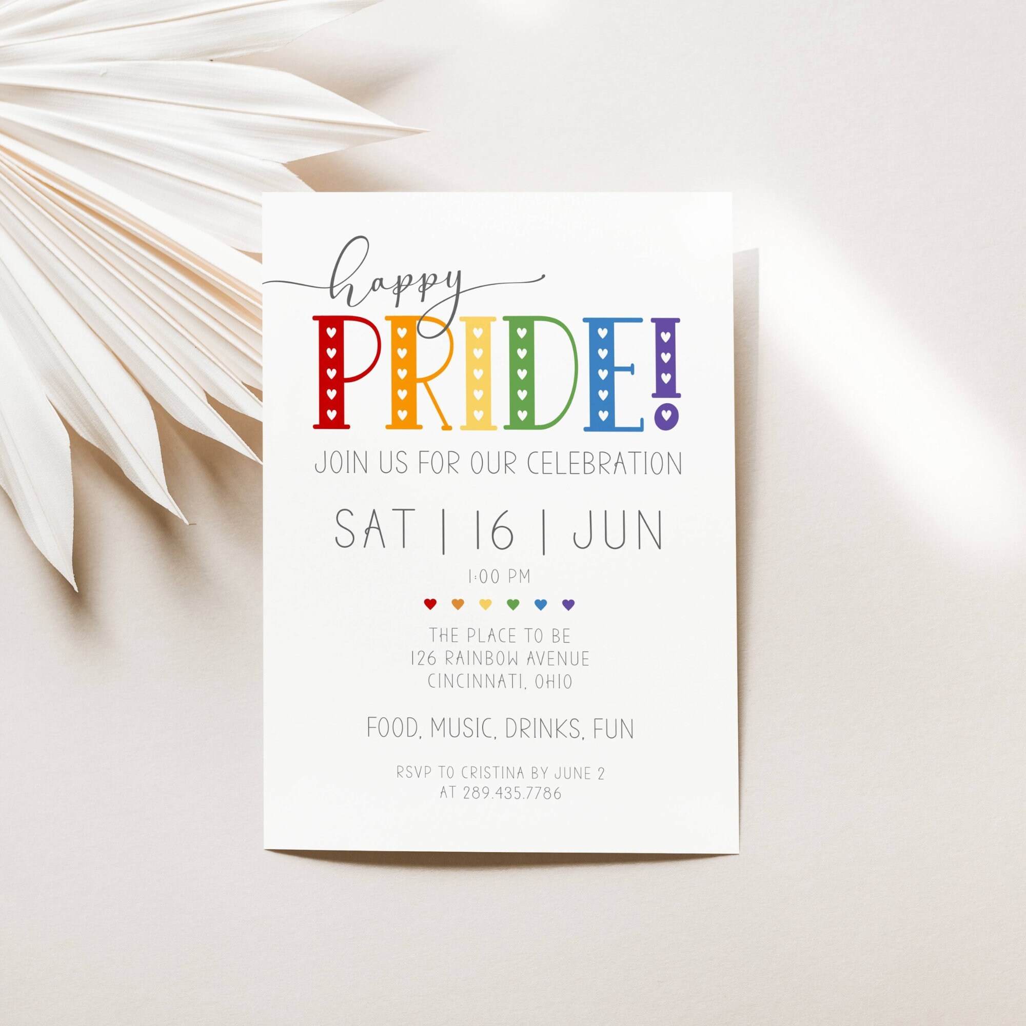 Pride Party Invitation Template, Happy Pride Rainbow Invite, LGBTQ ...