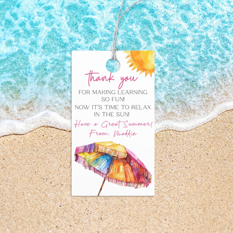 End of Year Teacher Gift Tag, Teacher Appreciation Gift Tags, Beach ...