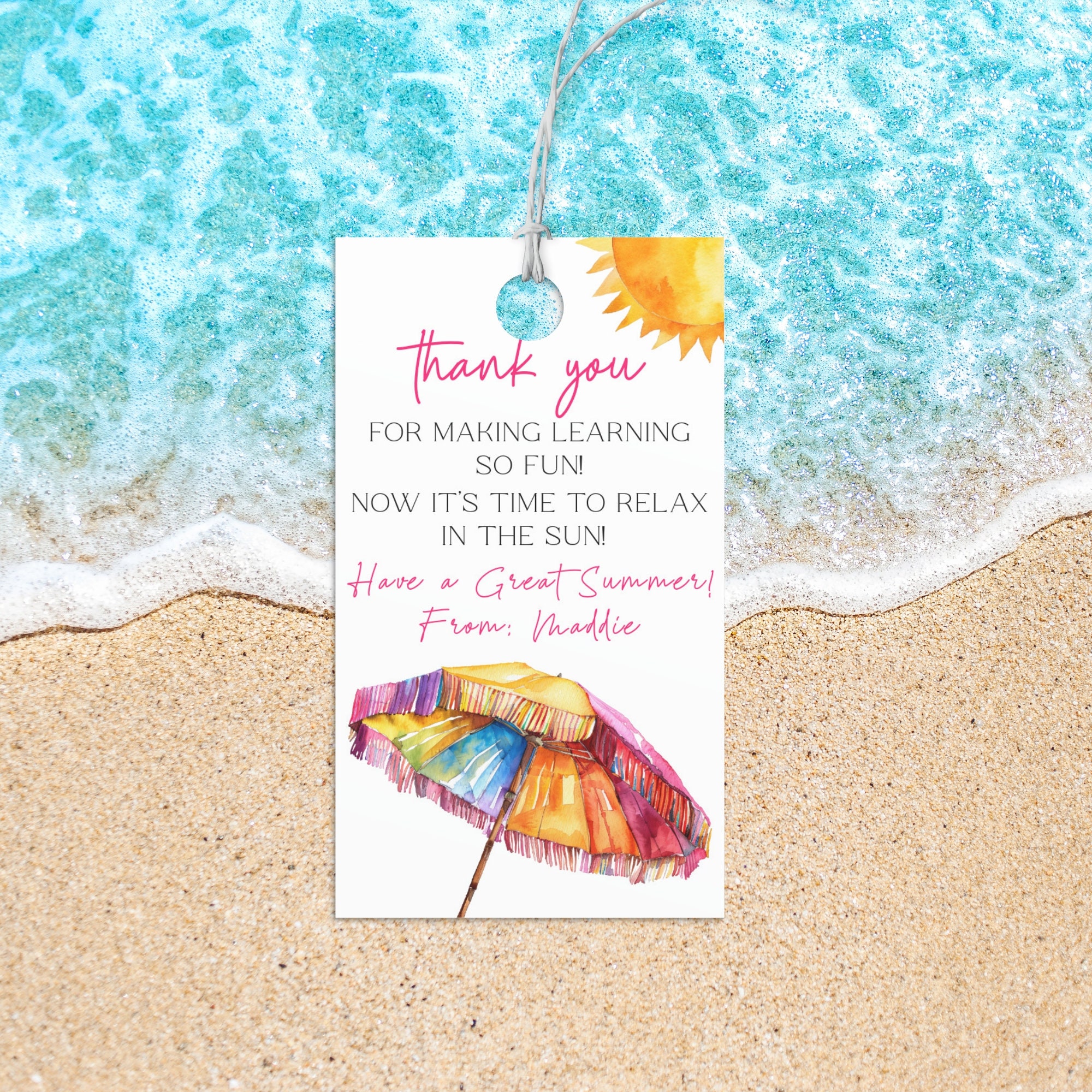 End of Year Teacher Gift Tag, Teacher Appreciation Gift Tags, Beach ...