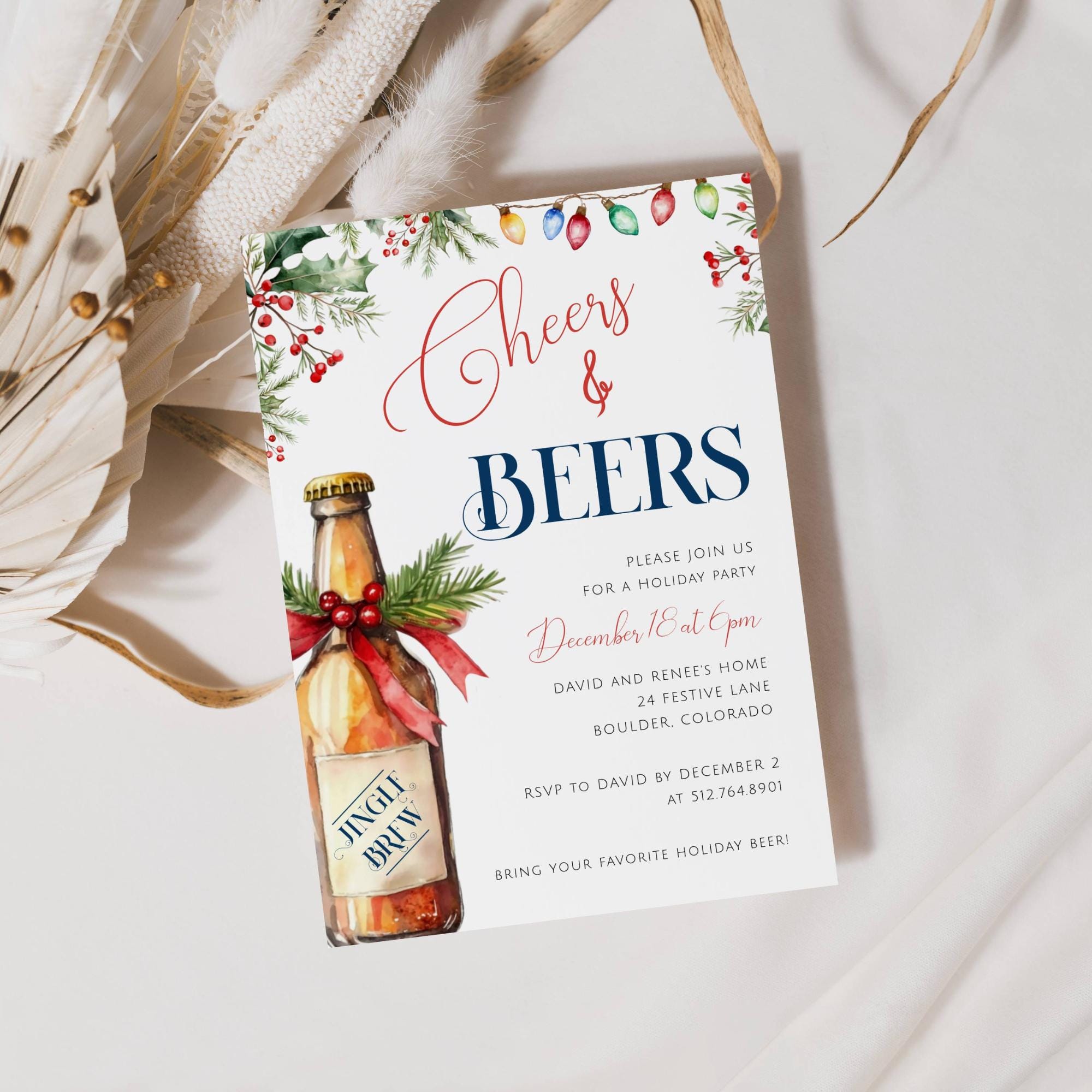 Christmas Beer Party Invite Template, Cheers and Beers Invite Digital ...