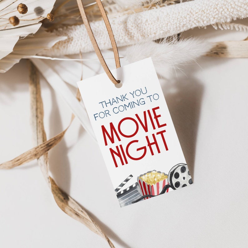 Movie Night Gift Tags Editable, Movie Party Favor Tag, Thank You Tag ...