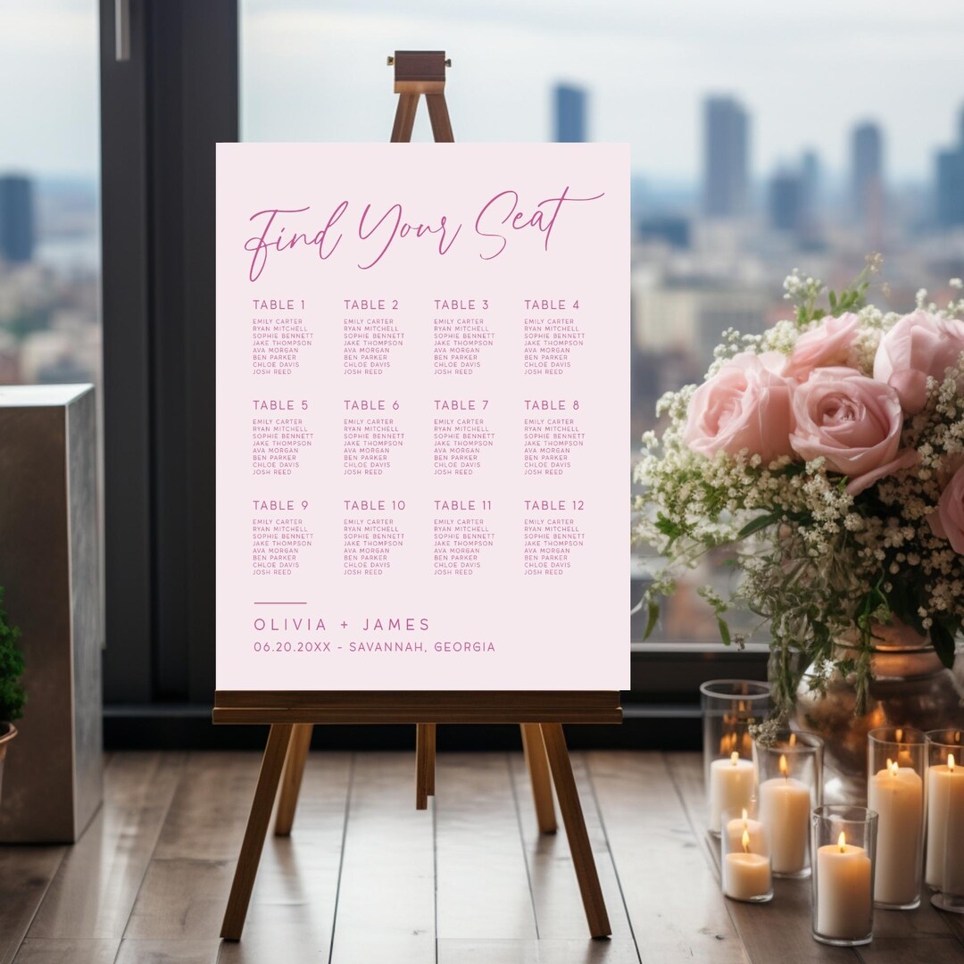 Blush Pink Bridal Shower Seating Chart, Pink Minimal Seating Chart for ...