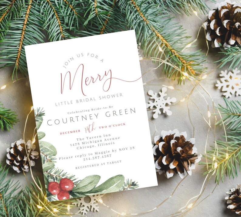 Merry Little Bridal Shower Invite, Christmas Shower Invitation, Instant ...