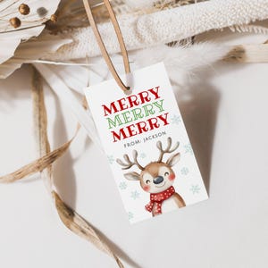 Christmas Gift Tag Reindeer, Merry Merry Merry Gift Tag, Printable Gift ...