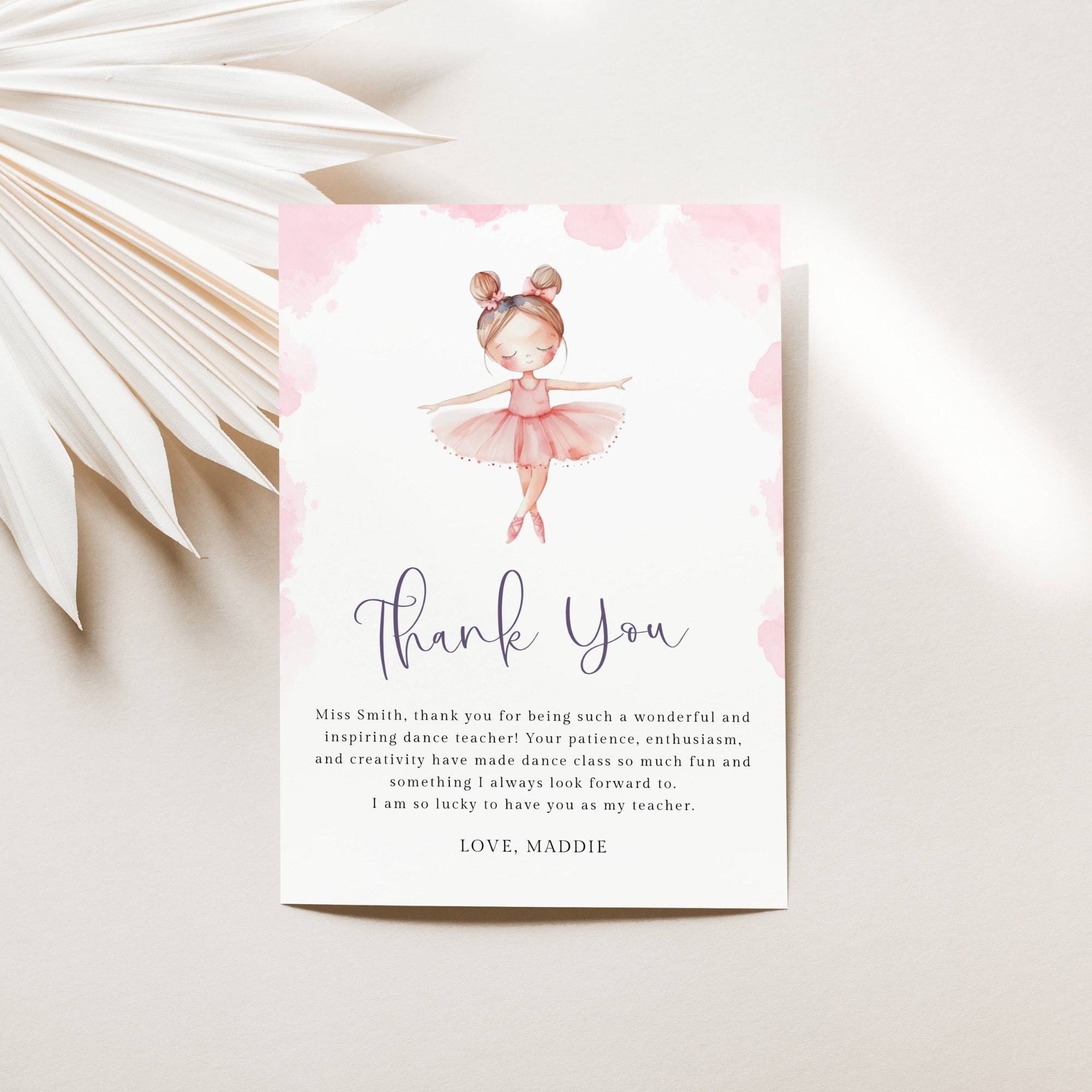 Dance Teacher Thank You Card Template, Ballet Thank You Card, Editable ...