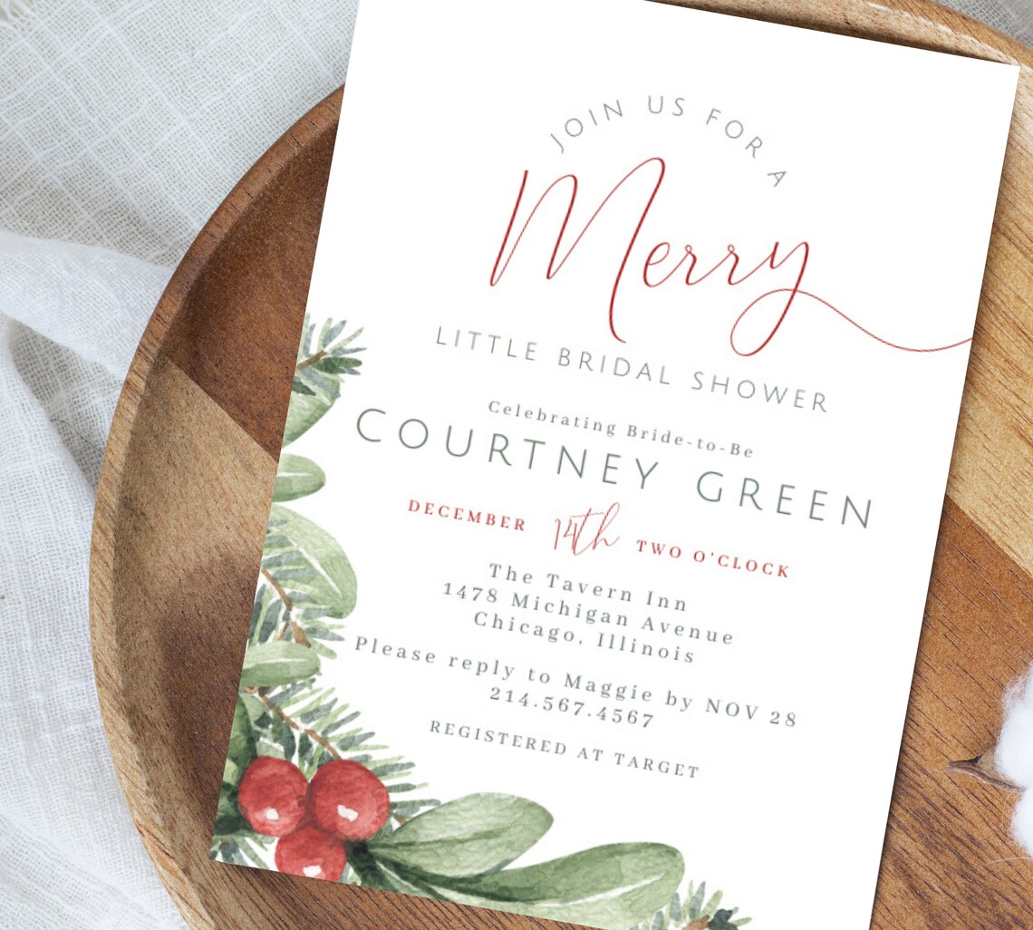 Merry Little Bridal Shower Invite, Christmas Shower Invitation, Instant ...