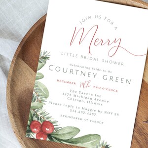 Merry Little Bridal Shower Invite, Christmas Shower Invitation, Instant ...
