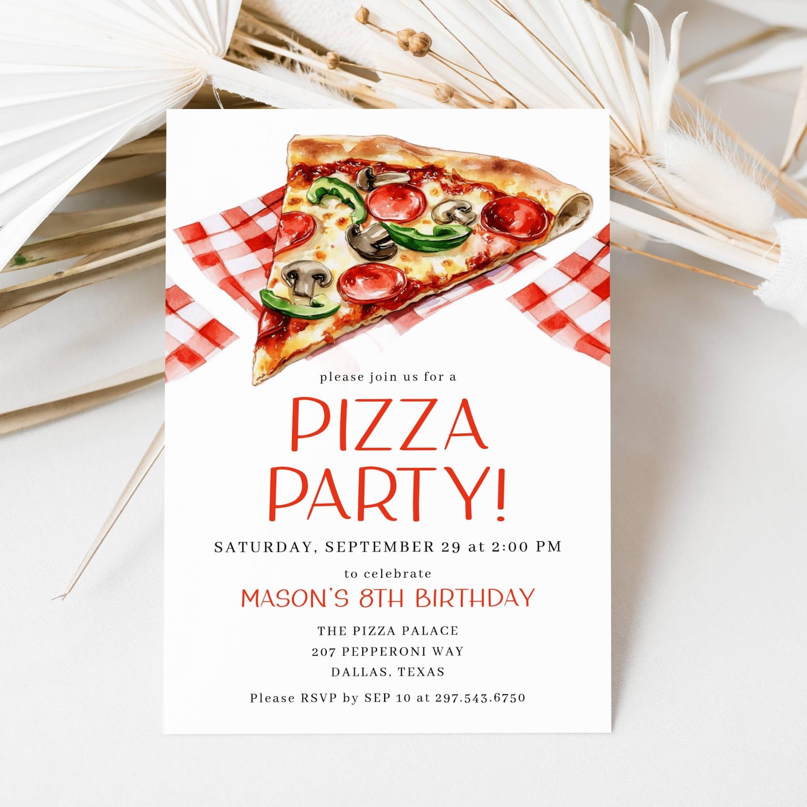 Pizza Birthday Party Invitation Template, Pizza Party Invite Kids ...