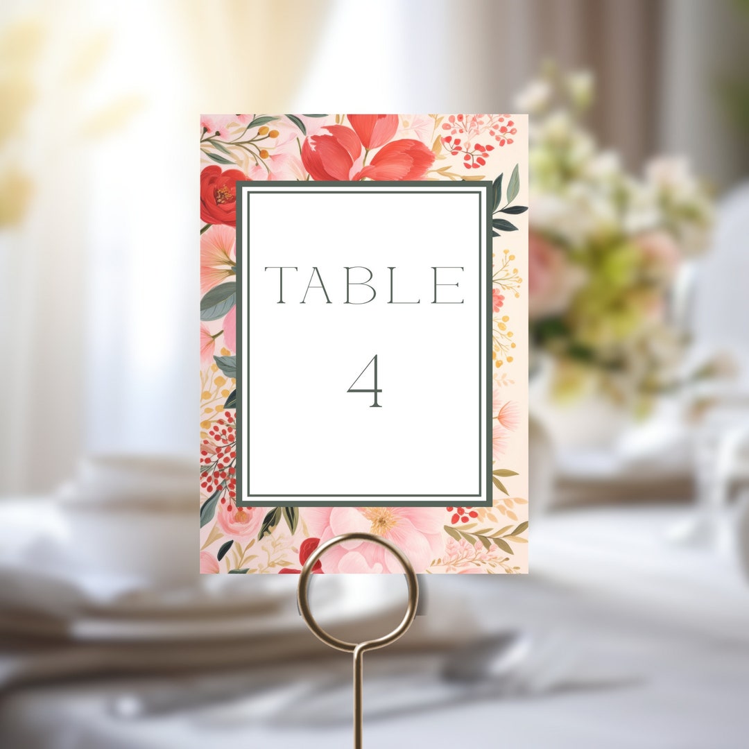 Table Number Sign Template, Printable Table Numbers Editable, Wedding ...
