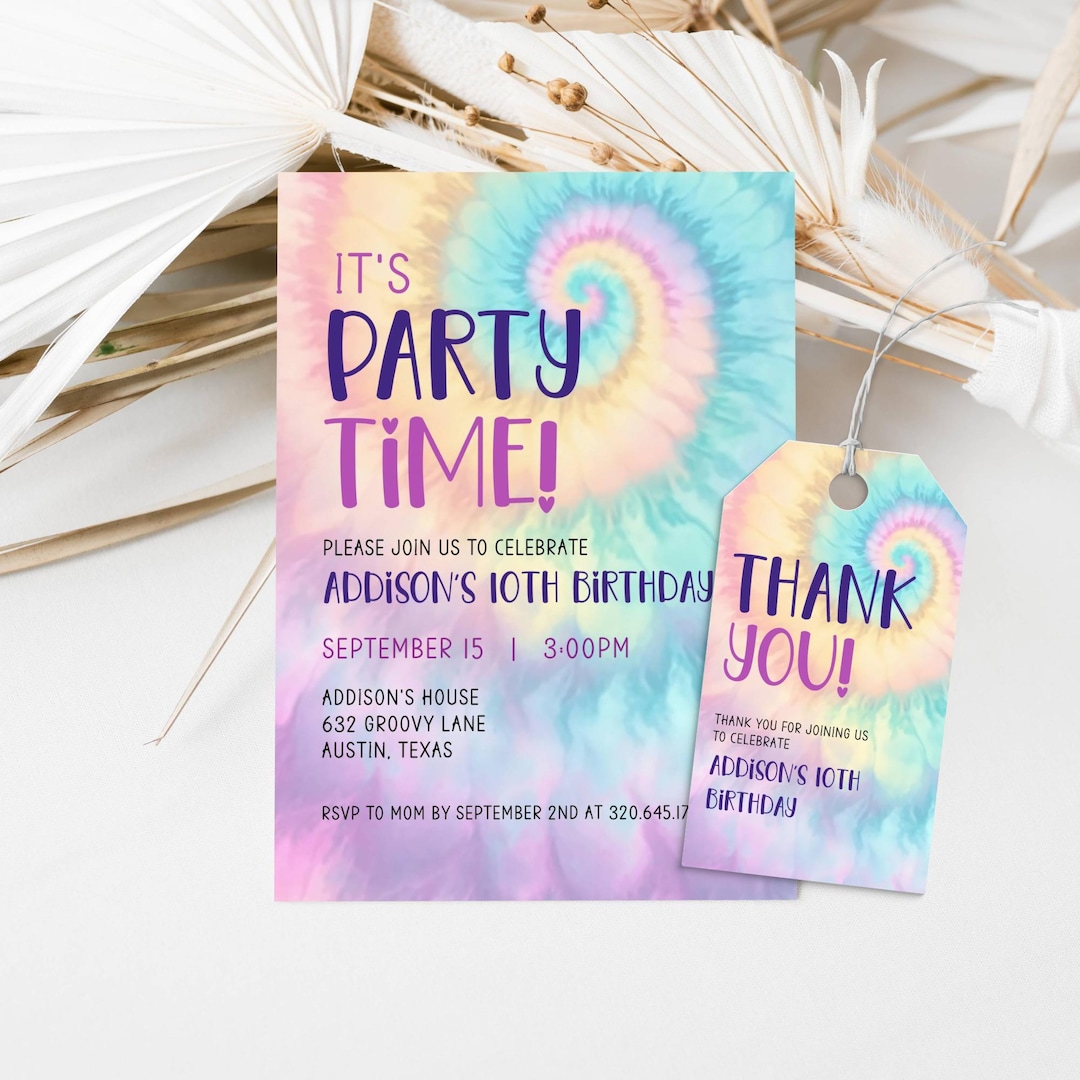 Tie Dye Birthday Invitation Template, Tie Dye Party, Girl Tie Dye ...