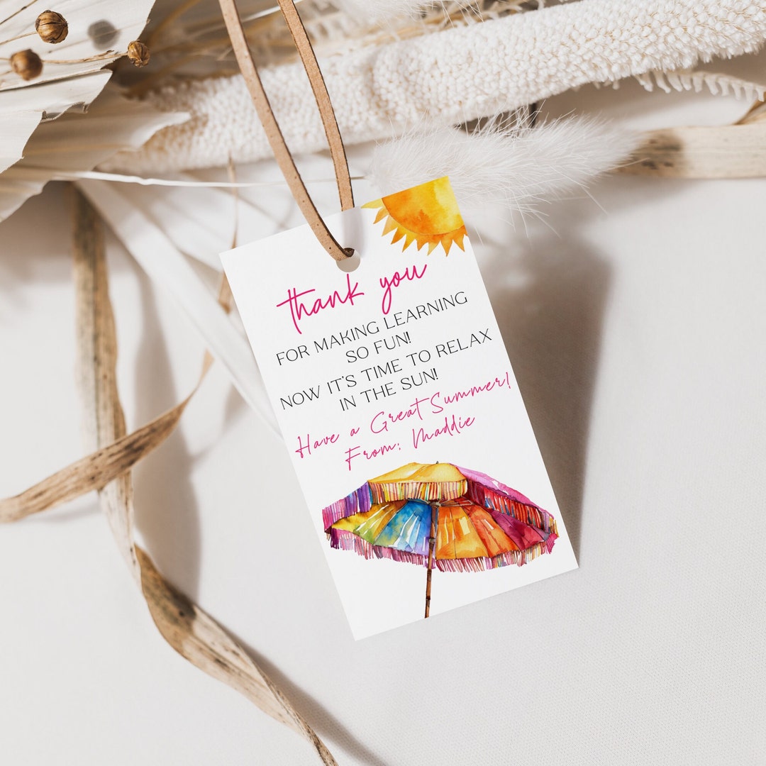 End of Year Teacher Gift Tag, Teacher Appreciation Gift Tags, Beach ...