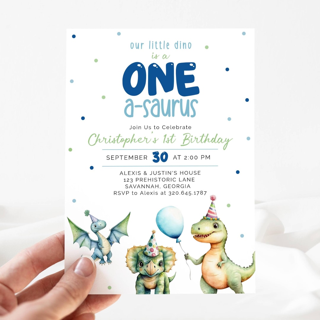 Dinosaur 1st Birthday Invite Template, Oneasaurus Birthday Party ...