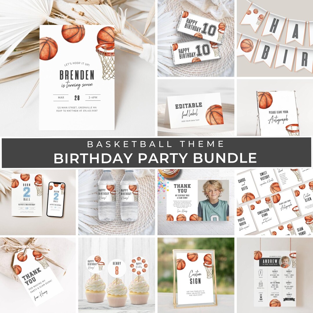 Basketball Birthday Party Template Bundle, Editable Basketball Theme ...