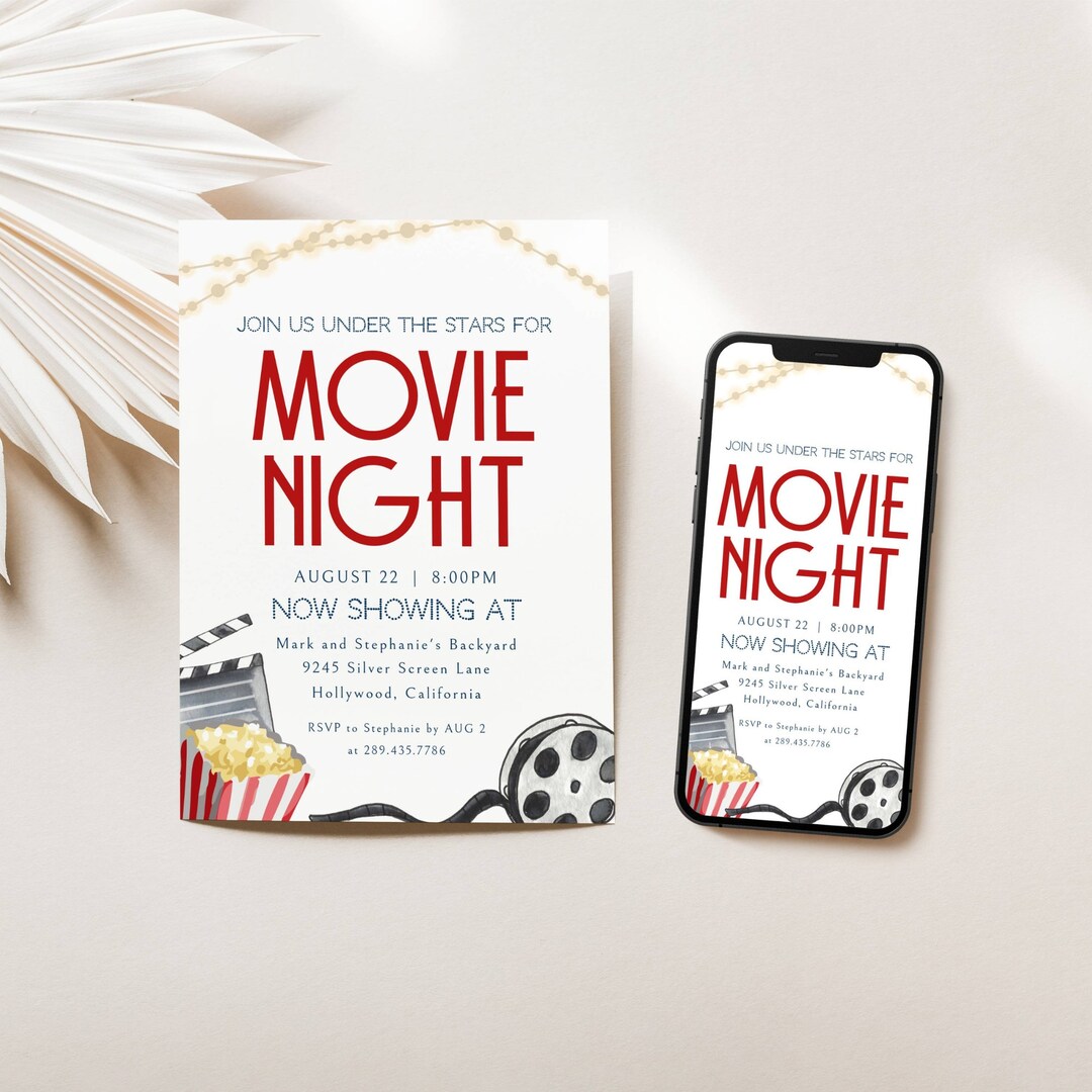 Movie Party Invitation Template, Backyard Movie Night, Movie Night ...