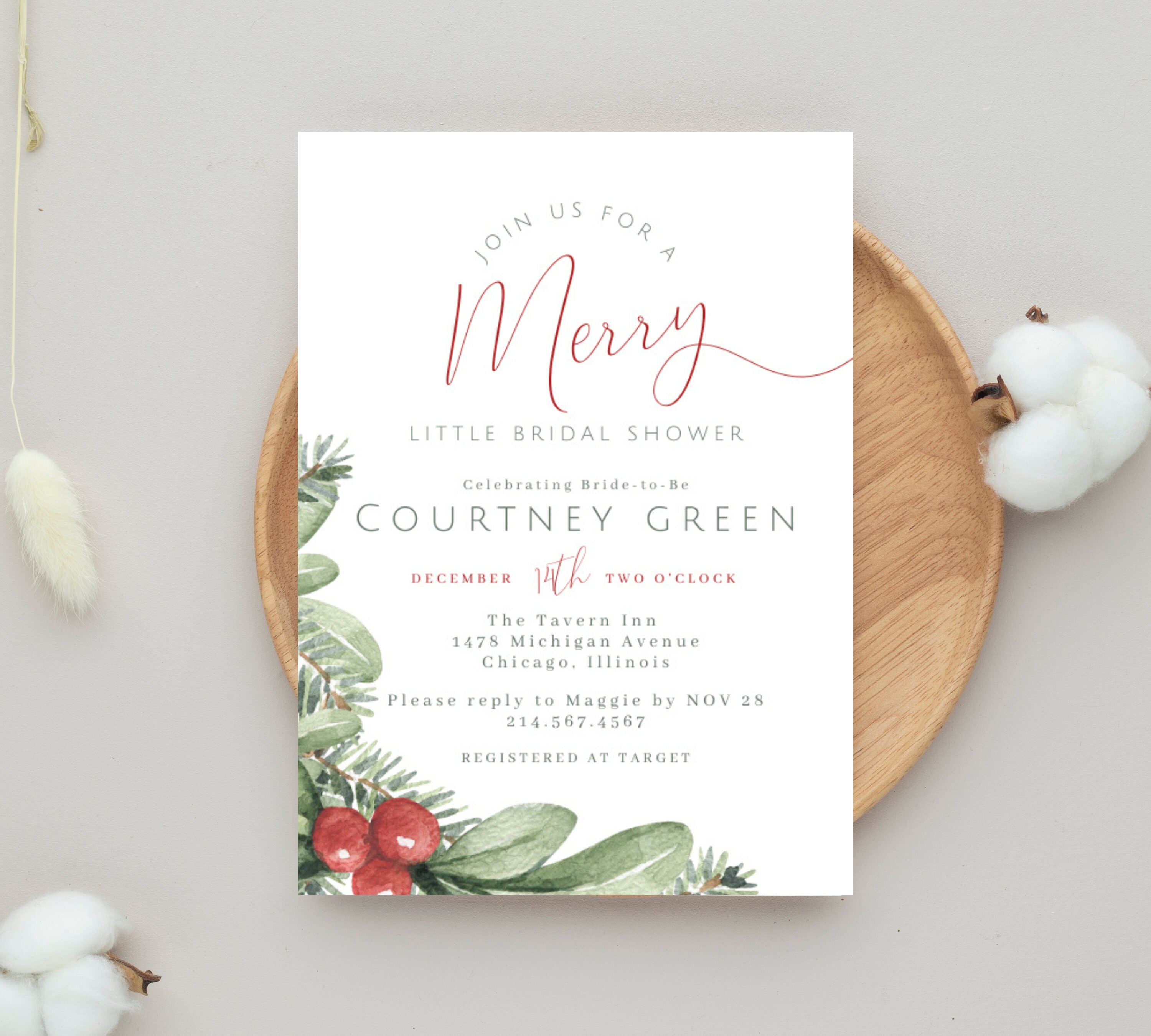 Merry Little Bridal Shower Invite, Christmas Shower Invitation, Instant ...