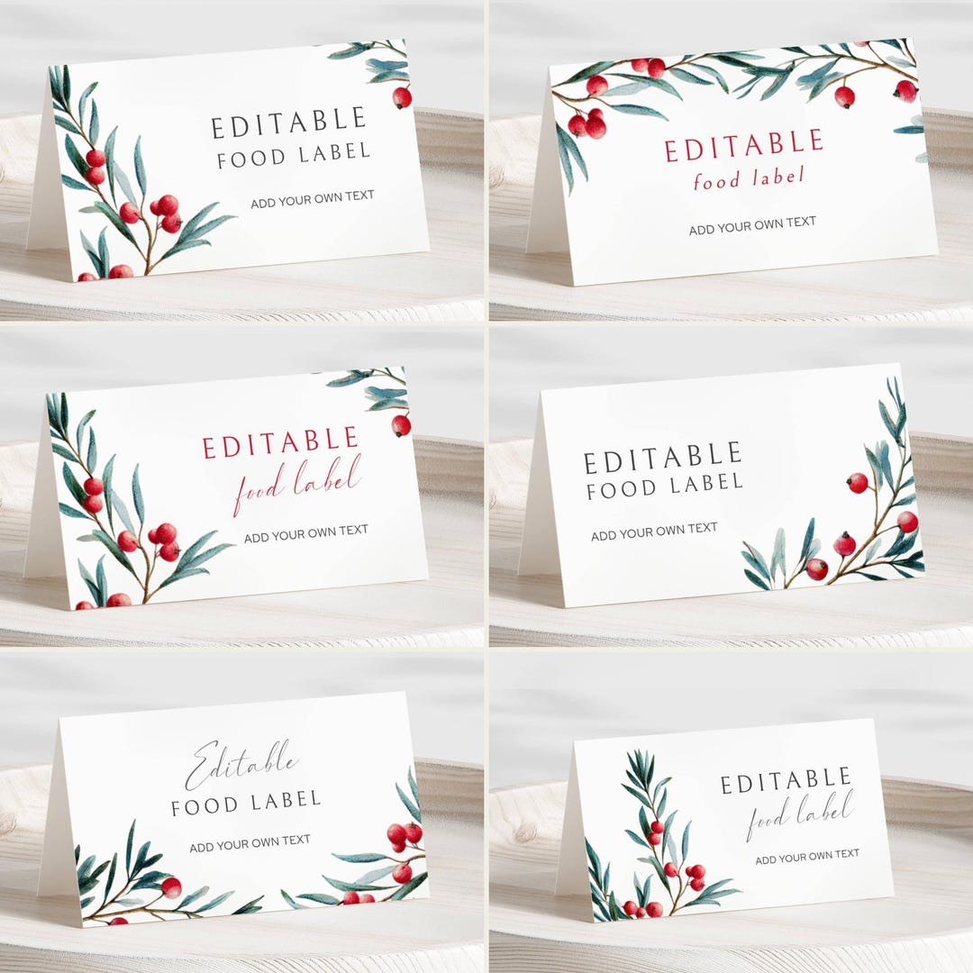 Holiday Party Food Tent Cards, Editable Christmas Buffet Labels ...