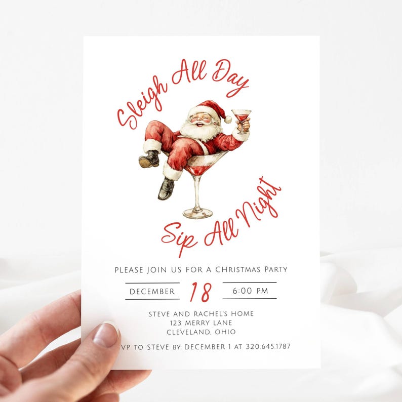 Christmas Cocktail Party Invite Editable, Santa Martini Party ...